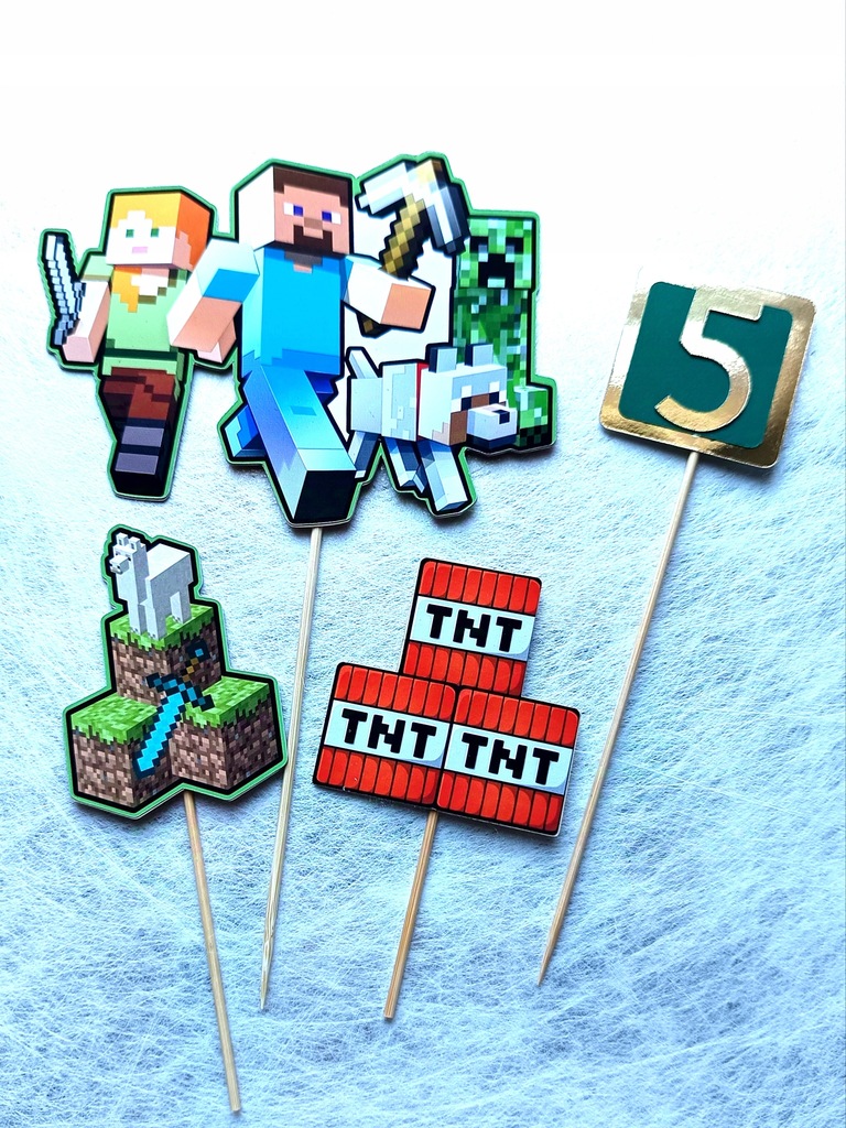 TOPPER OZDOBA DEKORACJA URODZINY NA TORT MINECRAFT CREEPER MIECZ Z CYFRĄ 5 - 17019744267 ...