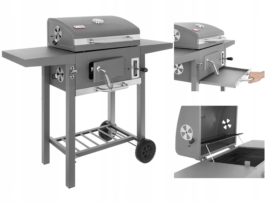 GRILL GRIL WĘGLOWY POKRYWA POPIELNIK OGRODOWY DUŻY - 12004229758 ...