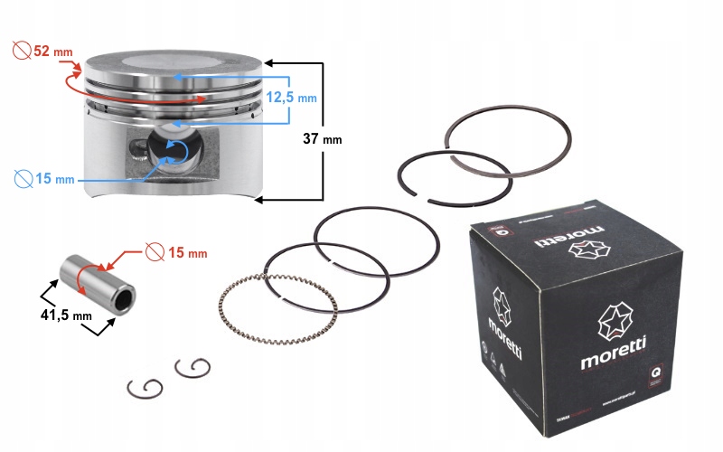 Tłok Moretti 125cc Skuter 4T, śr:52,4 sw:15 c y :2 - 13358579125 - oficjalne archiwum Allegro