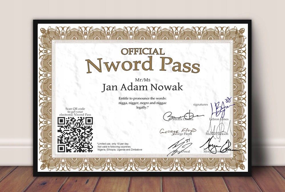 N-word Pass - Personalizowany certyfikat PREZENT - 15644784621 ...