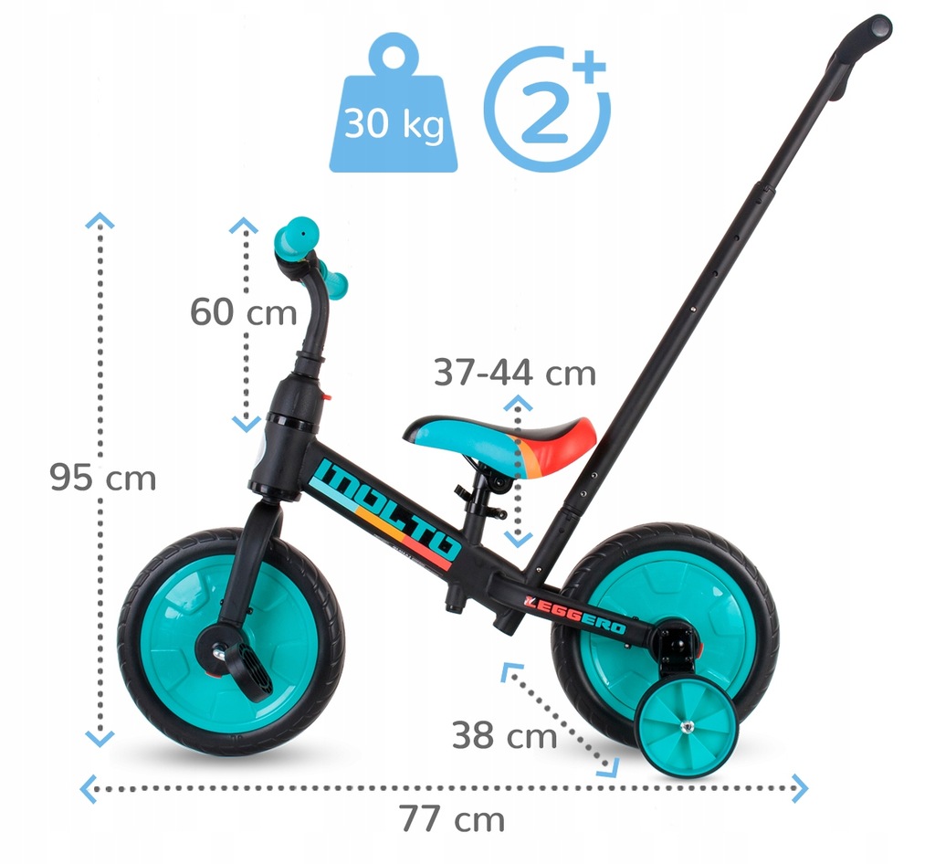ROWEREK BIEGOWY Z KÓŁKAMI BOCZNYMI 3W1 POPYCHACZ - 12692805086 ...