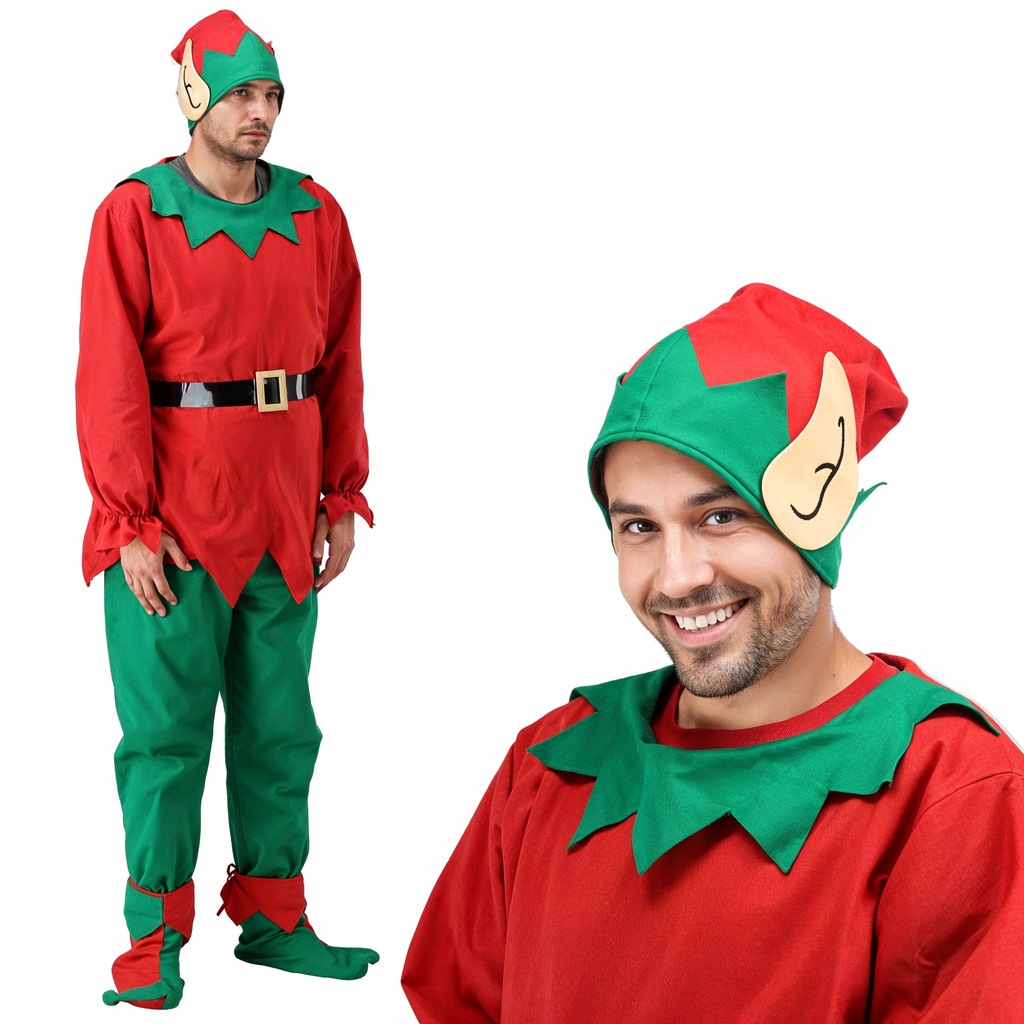 STRÓJ ELFA 5-CZĘŚCIOWY MĘSKI KOSTIUM ELFA PRZEBRANIE ŚWIĄTECZNY ELF ...