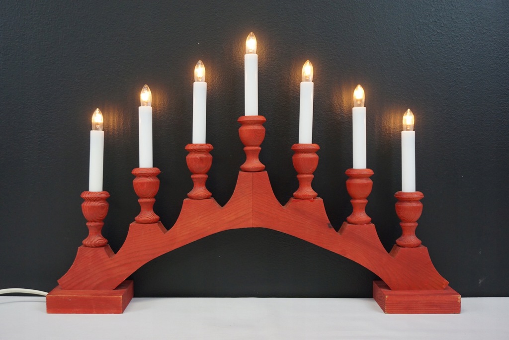 Skandynawski świecznik adwentowy drewno 7-ramienny vintage NR5 ...