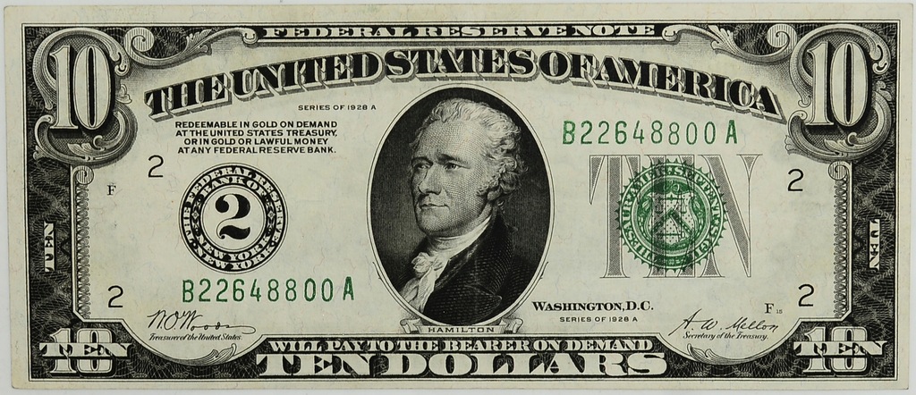 22.db! USA, 10 Dol.1928 A, rzadki, FR NOTE, St.2+ - 13912924250 ...