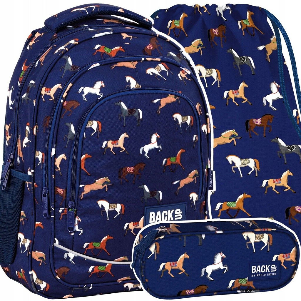 Zestaw Plecak szkolny BackUp Etui Worek w Konie - 12417015613 - oficjalne archiwum Allegro