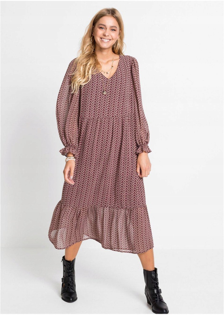 RAINBOW SZYFONOWA SUKIENKA MIDI FALBANA WZÓR 46 - 12075465855 - oficjalne archiwum Allegro