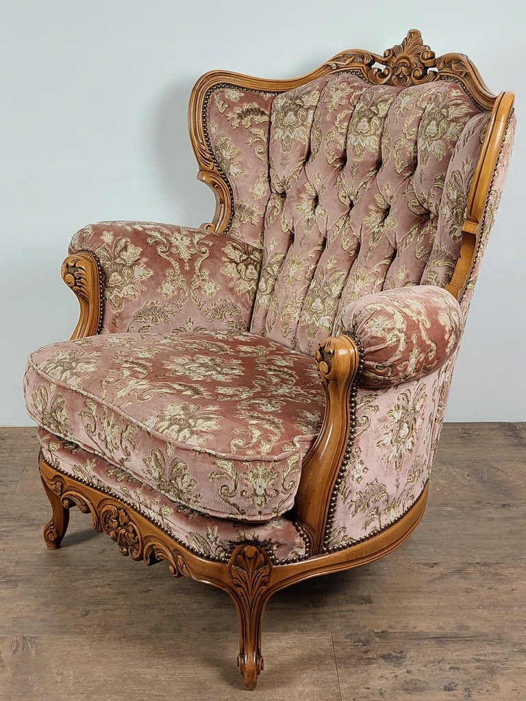 STYLOWY LUDWIKOWSKI FOTEL USZAK DĄB LUDWIK TRON - 12666052438 ...