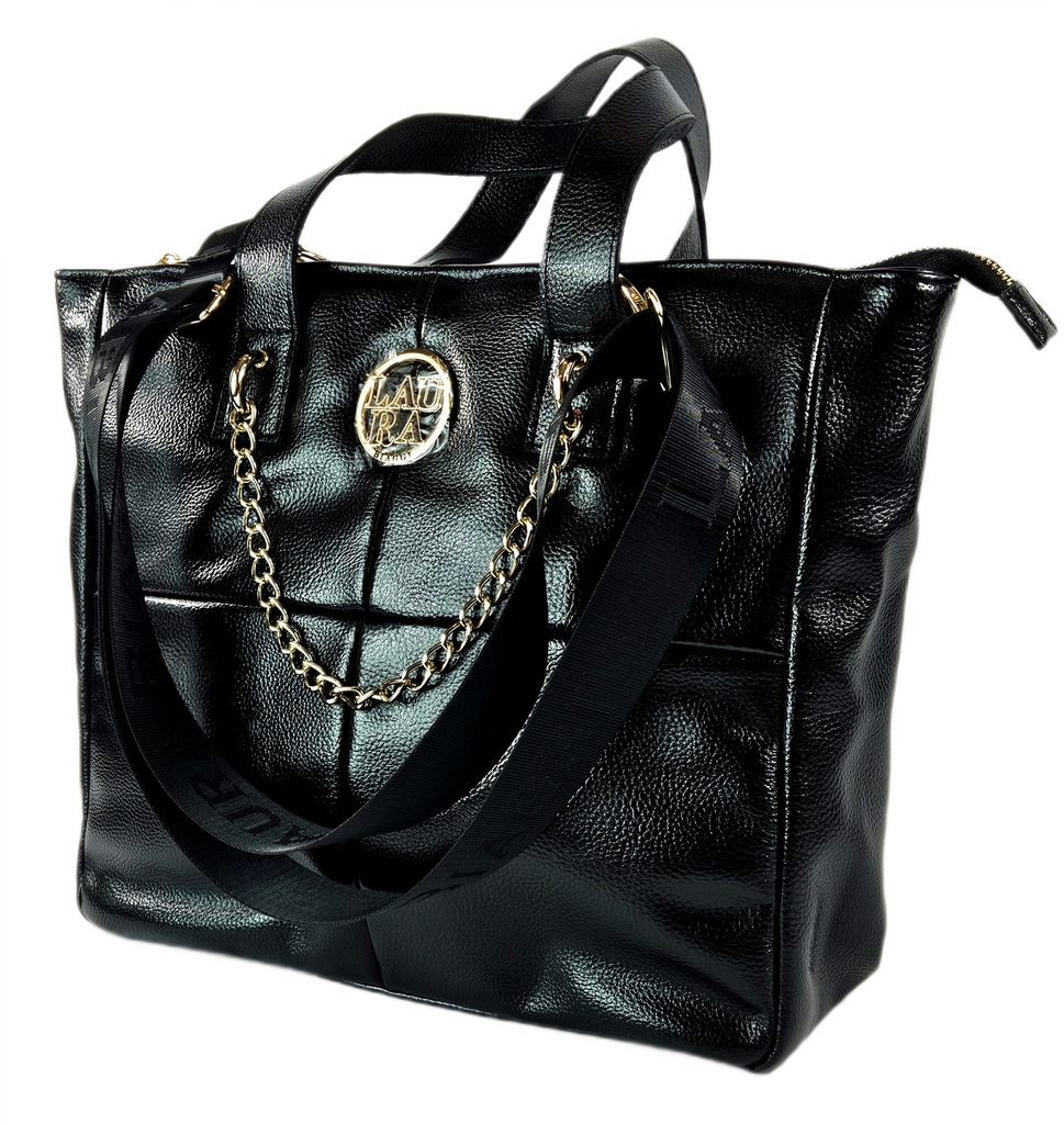 LAURA BIAGGI modna torebka damska shopper na ramię A4 skóra eko czarna - 14932375211 - oficjalne ...