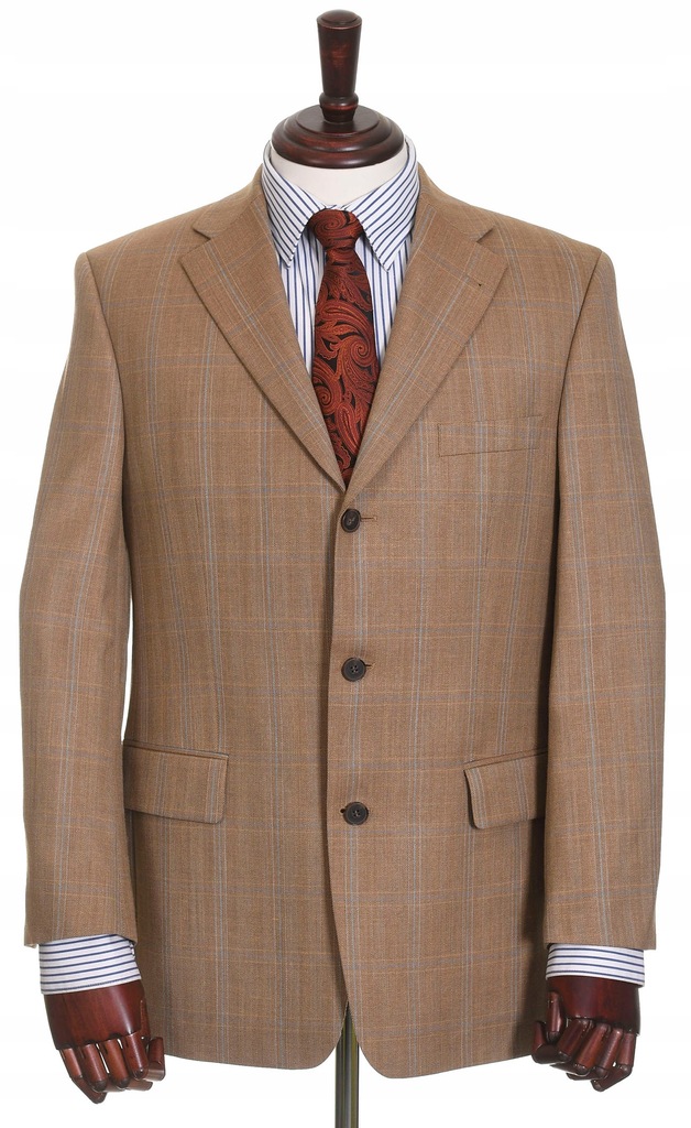 MARIO BARUTTI beżowa marynarka męska w kratkę wełna jedwa len r. 50 ...