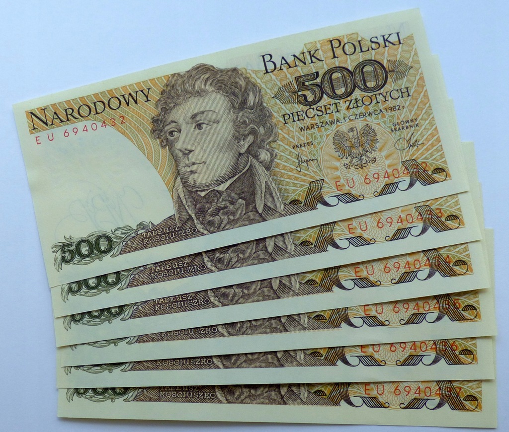 Banknoty 500 zł 1982 seria EU stan bankowy. - 11666785397 - oficjalne ...