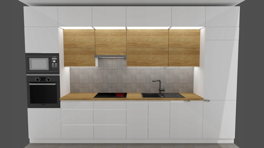 Kuchnia modułowa CAMPARI-BIAŁY POŁYSK / Dąb HIKORA - 12331851659 ...