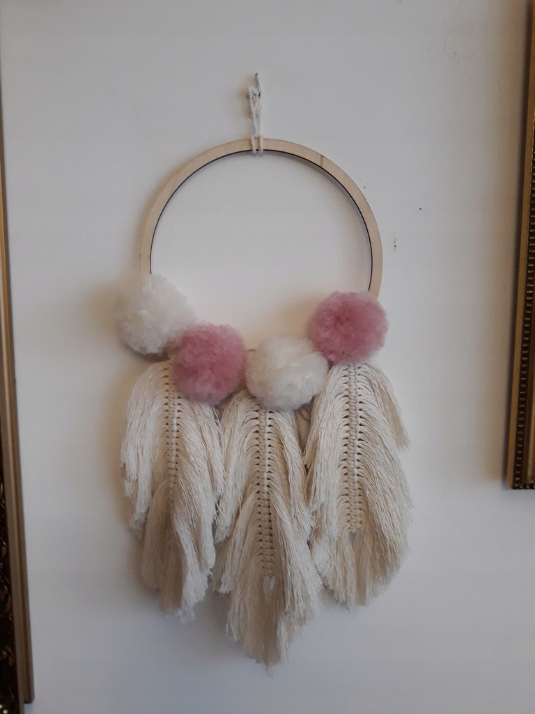 Makrama, lapacz snów,boho rękodzieło pompony pióra - 11480958800 ...
