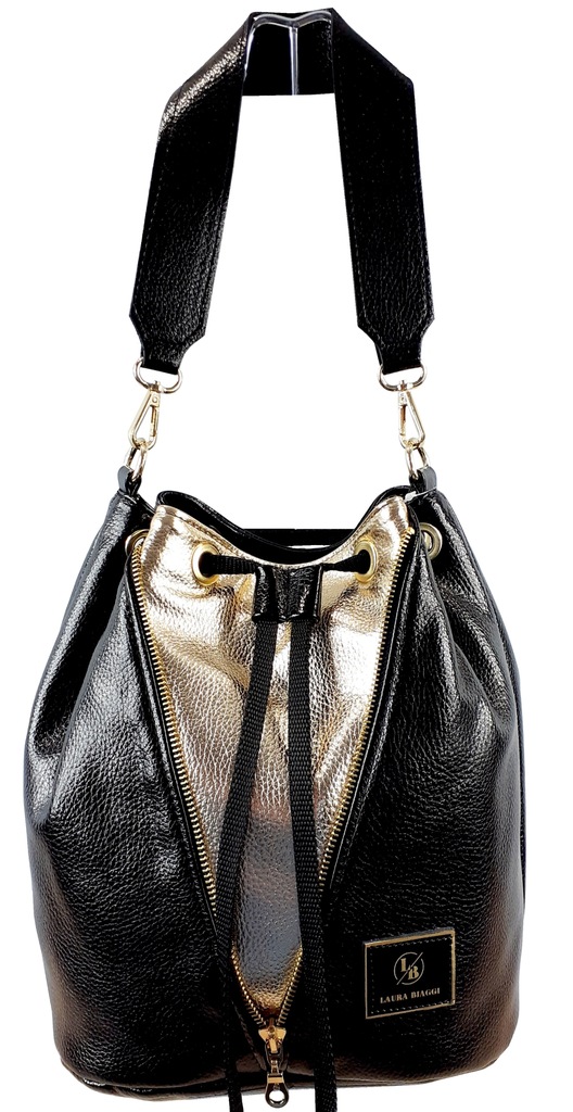 LAURA BIAGGI torebka CZARNA torba ZŁOTA worek ZŁ - 10245197967 - oficjalne archiwum Allegro