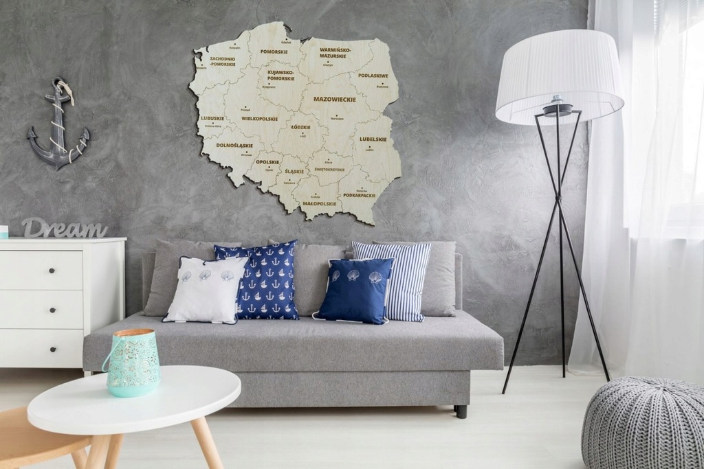 Drewniana mapa Polski 60x60, granice+nazwy+rzeki - 11867563317 ...