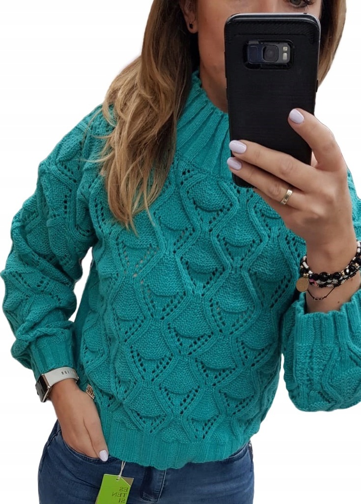 Włoski ROBERTA BIAGI sweter turkusowy morski TG2 M - 13212047985 ...