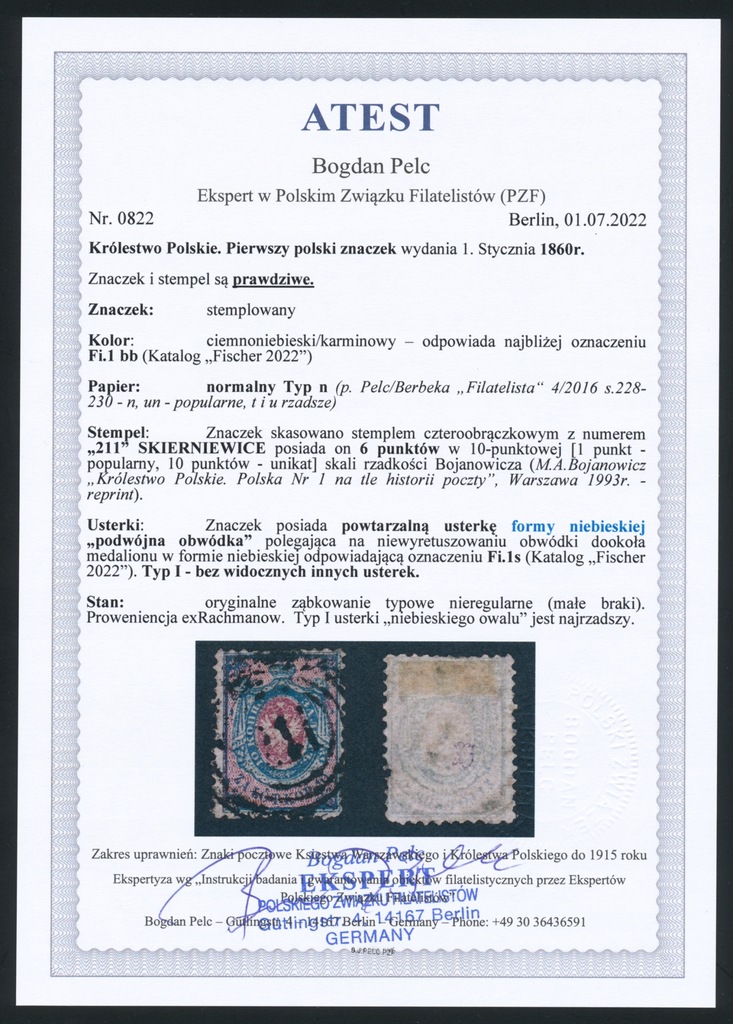 1860r. Fi.1bb s TYP 1 NAJRZADSZY - 211 - ATEST PZF - 12690928863 ...