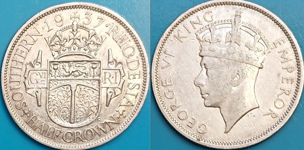 Rodezja Południowa 1/2 crown 1937r. KM 13 srebro - 12850319750 - oficjalne archiwum Allegro