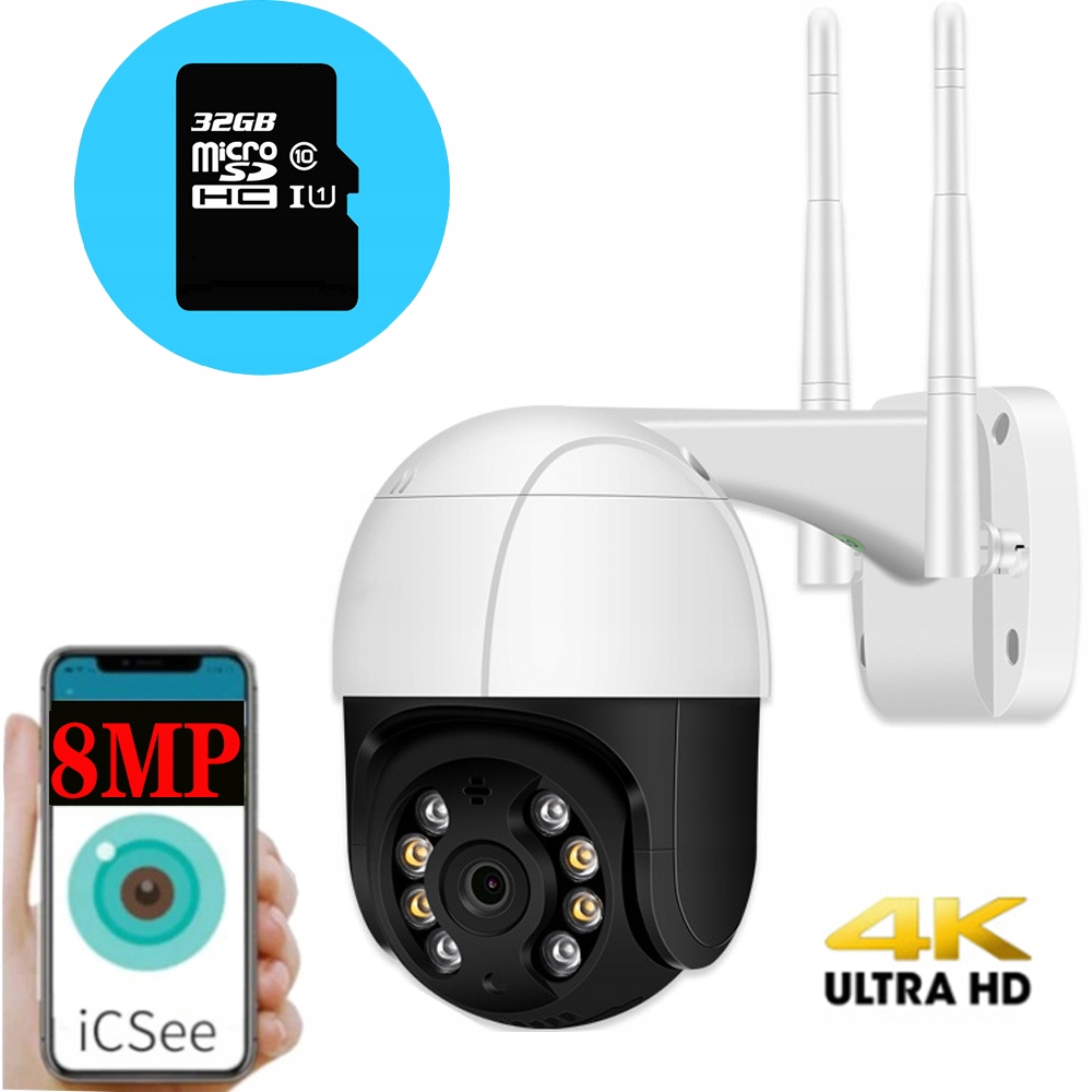 KAMERA ZEWNĘTRZNA OBROTOWA IP WIFI 8MPX HD +SD 32G - 12736312812 - oficjalne archiwum Allegro