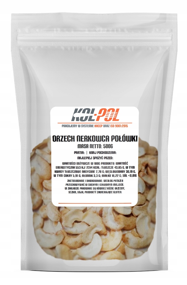 ORZECHY NERKOWCA 500g Połówki nerkowce naturalne - 10790902542 - oficjalne archiwum Allegro