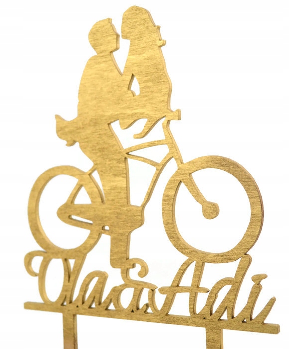 Topper na tort z rowerem i imionami złoty mat M3 - 7923520391 ...