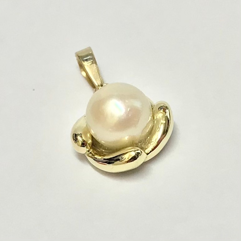 Złoty WISIOREK zawieszka 14K piękna biała PERŁA - 12409599566 ...
