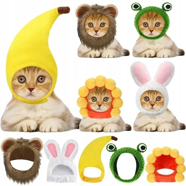 Kapelusze Opaski Przebrania dla Kota Banan Królik Lew Słonecznik Żaba ...