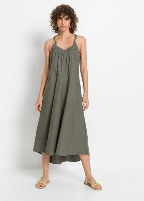 AF523 sukienka lniana długa khaki r.42 - 13157169444 - oficjalne ...