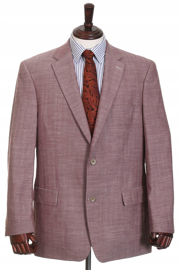 MARIO BARUTTI bordowa marynarka męska w jodełkę wełna len jedwab r. 56 ...