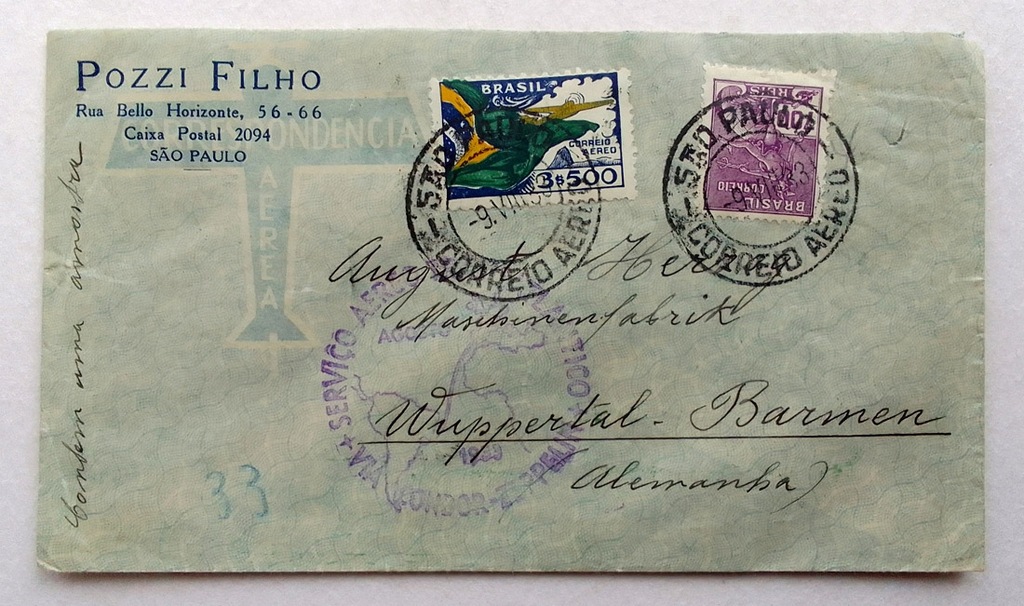 oryginał - koperta - znaczki - stemple - Zeppelin - Brazylia - 1933 ...