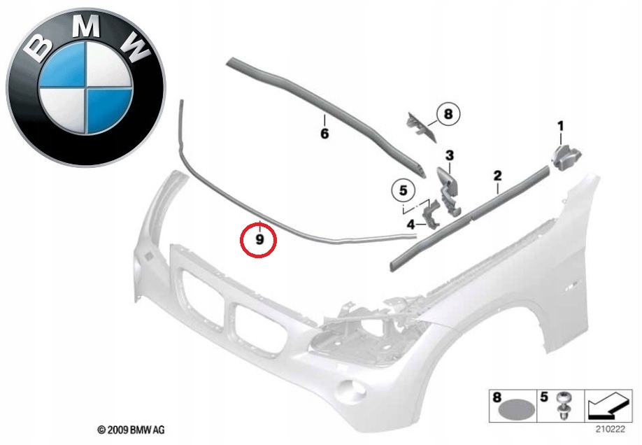 nowy OE uszczelka górna chłodnicy BMW X1 E84 z ASO - 11665989424 ...