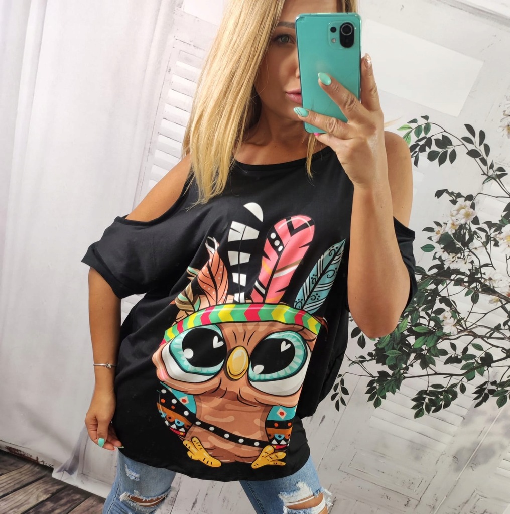 Bluzka damska, włoska, sowa, oversize, luźna, duża - 12160212944 - oficjalne archiwum Allegro