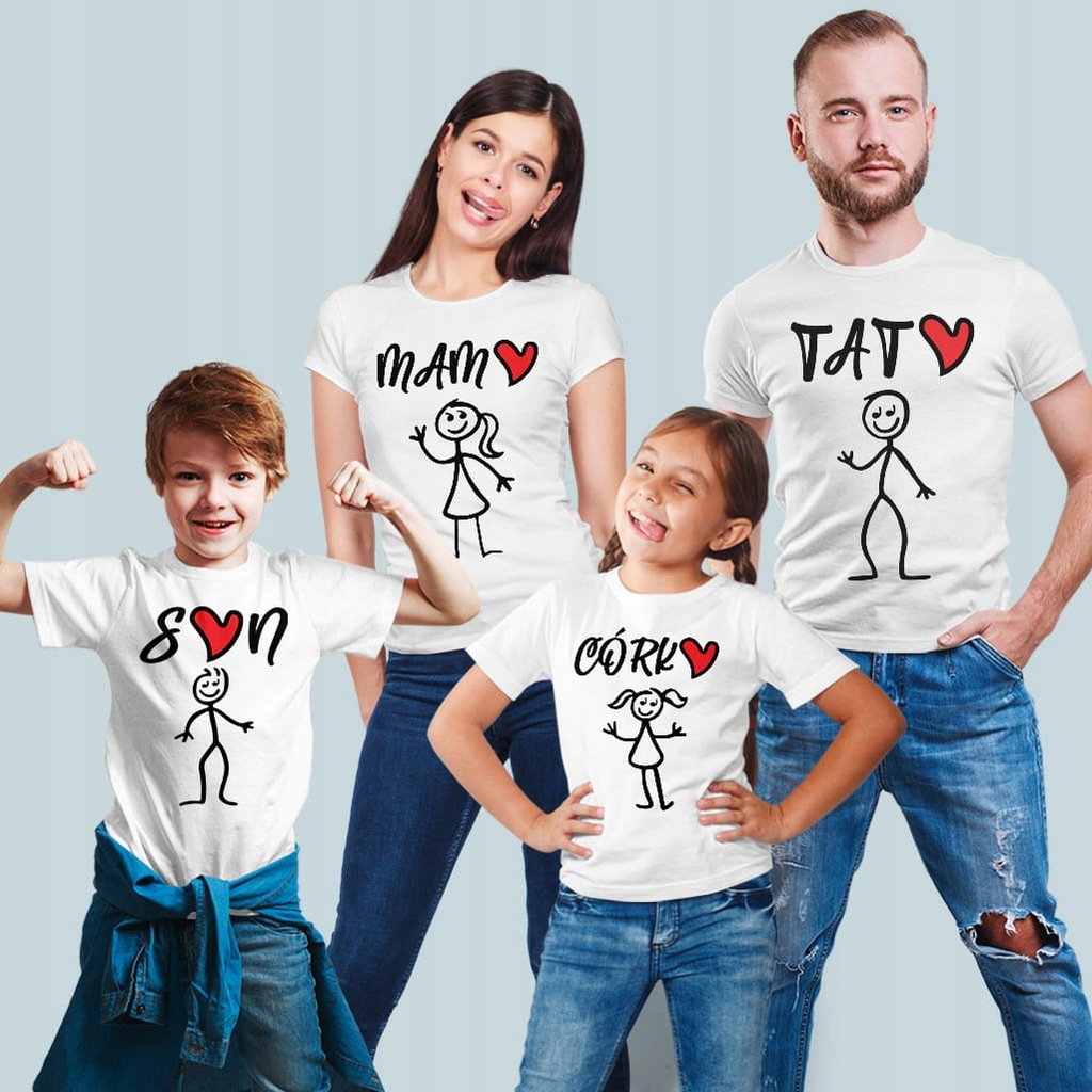 Koszulki rodzinne - Mama Tata Córka Syn - serce - 12030978125 ...