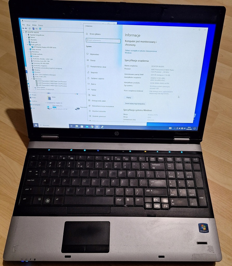 HP ProBook 6555b Amd Phenom 3x2.10GHz HD4250 320GB 4GB Win 10 PRO RS232 ...