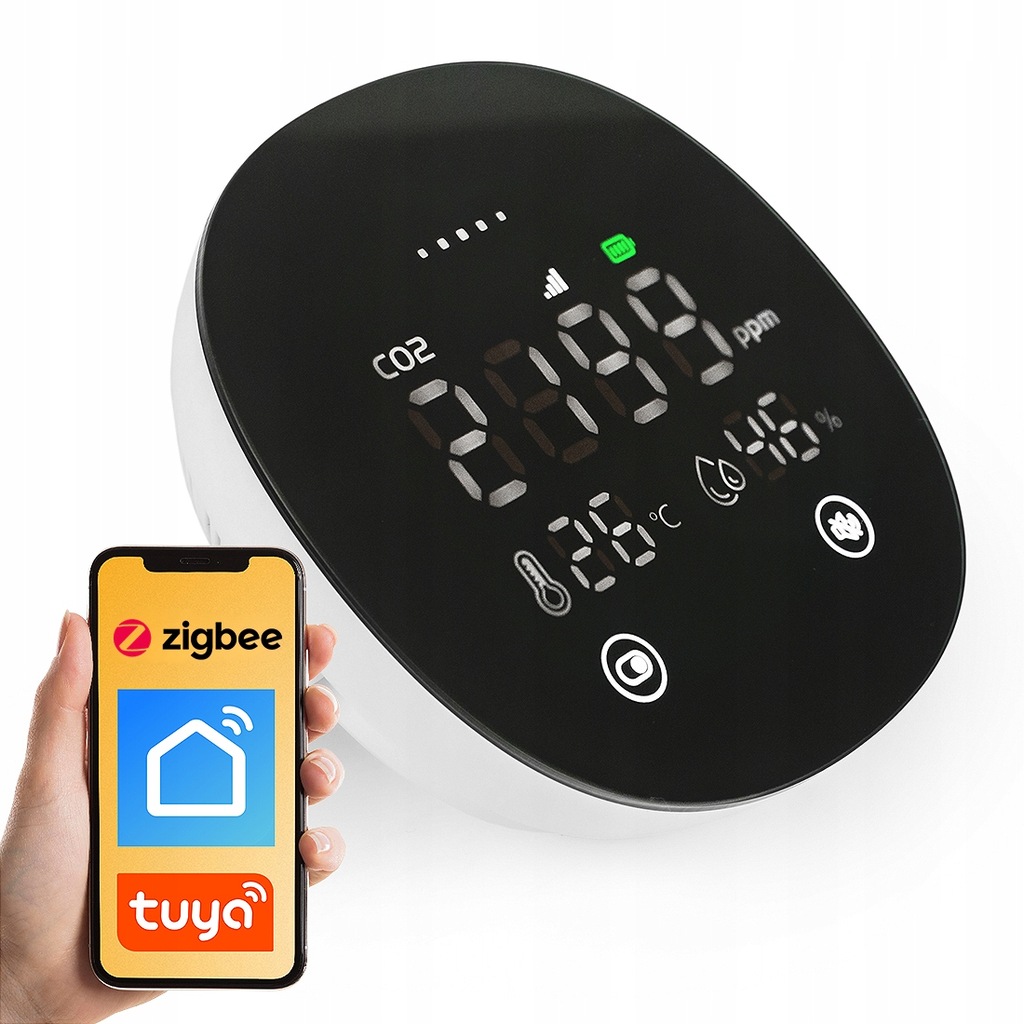 Bezprzewodowy czujnik czadu CO2 z LED ZB-DC02 3w1 ZIGBEE Smart Life Tuya - 14577427902 ...