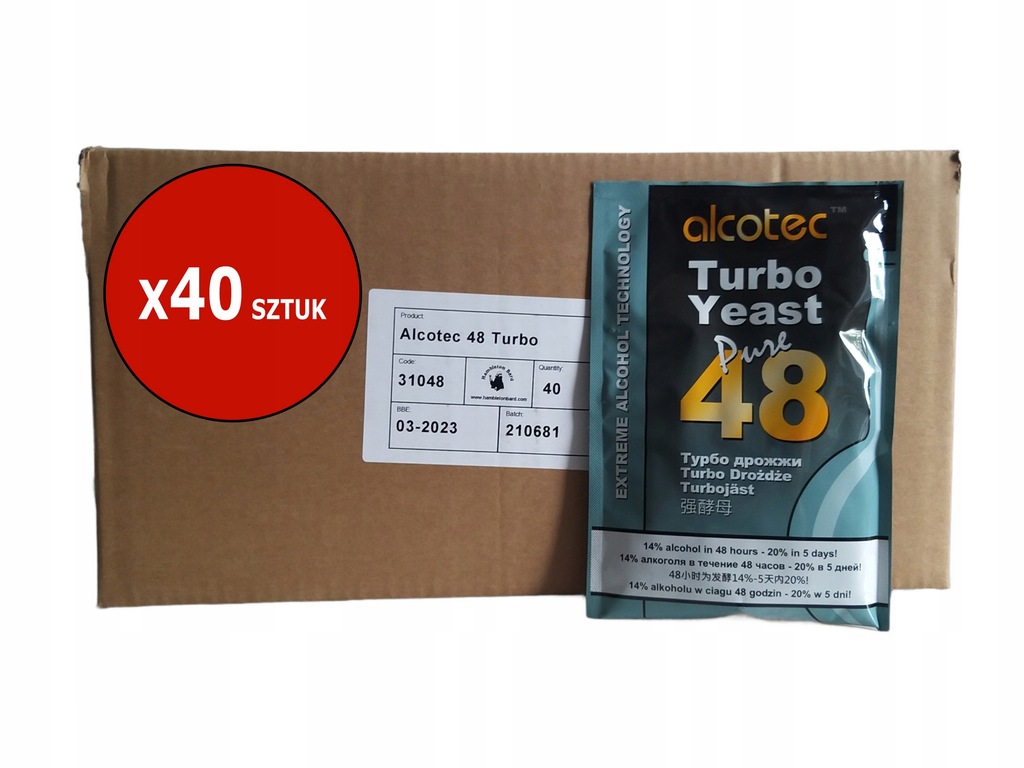 40 x TURBO ALCOTEC 48H PURE drożdże gorzelnicze mocne 21% cukier zacier - 11435429211 ...