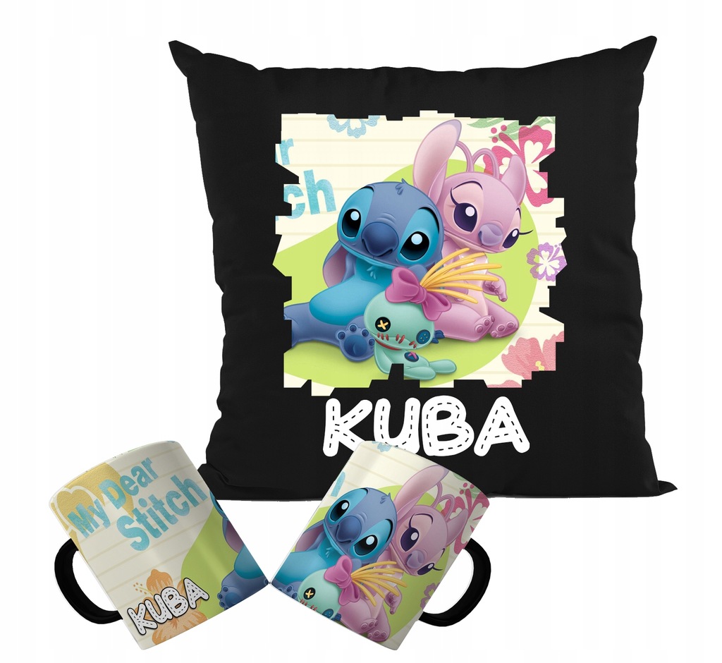 ZESTAW KUBEK + PODUSZKA - LILO STICH BAJKA + IMIĘ - 11581037757 - oficjalne archiwum Allegro