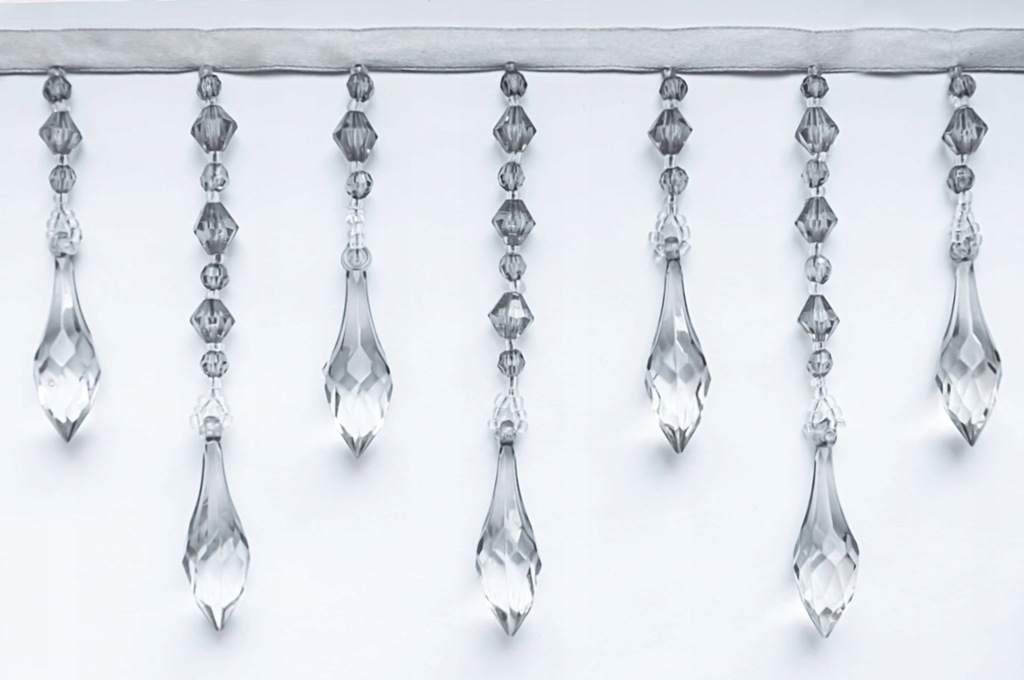 Taśma ozdobna do firan koraliki kryształki szara - 12875174843 ...