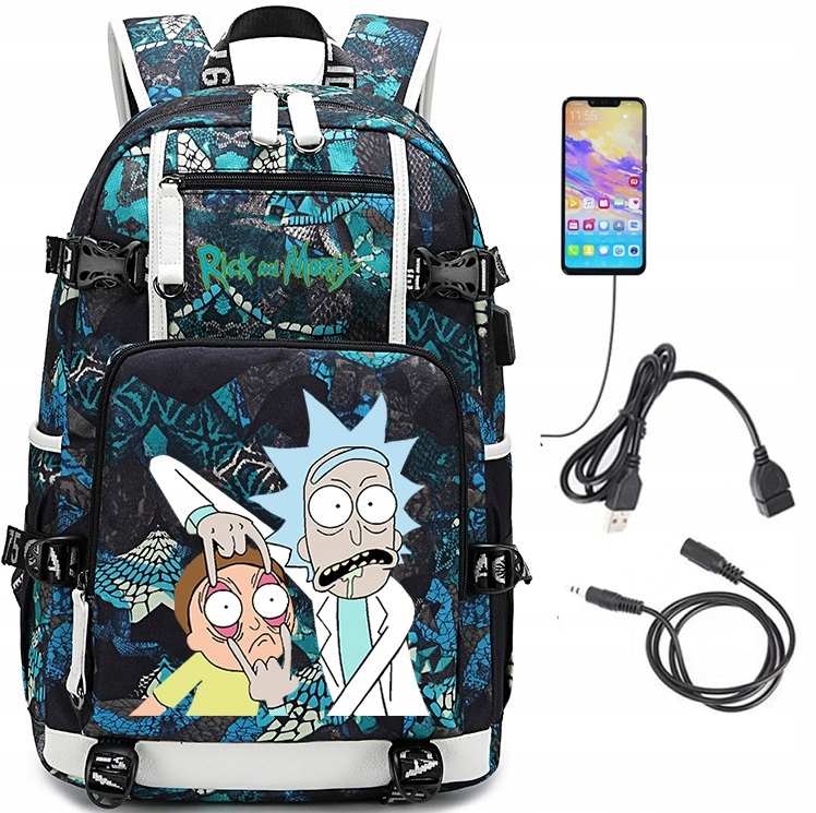 DUŻY PLECAK USB RICK AND MORTY WODOODPORNY WZORY - 12488705651 ...