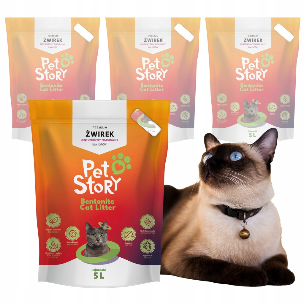 PETSTORY Żwirek BENTONITOWY naturalny ANTYBAKTERYJNY bez pyłu 4x5L = 20L - 14249007475 ...