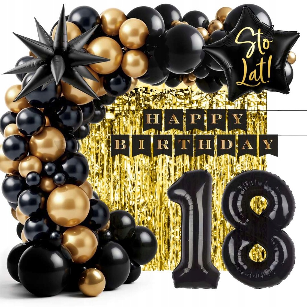ZESTAW BALONÓW DEKORACJI na 18 Urodziny girlanda kurtyna ŚCIANKA DO ZDJĘĆ - 17244188654 ...