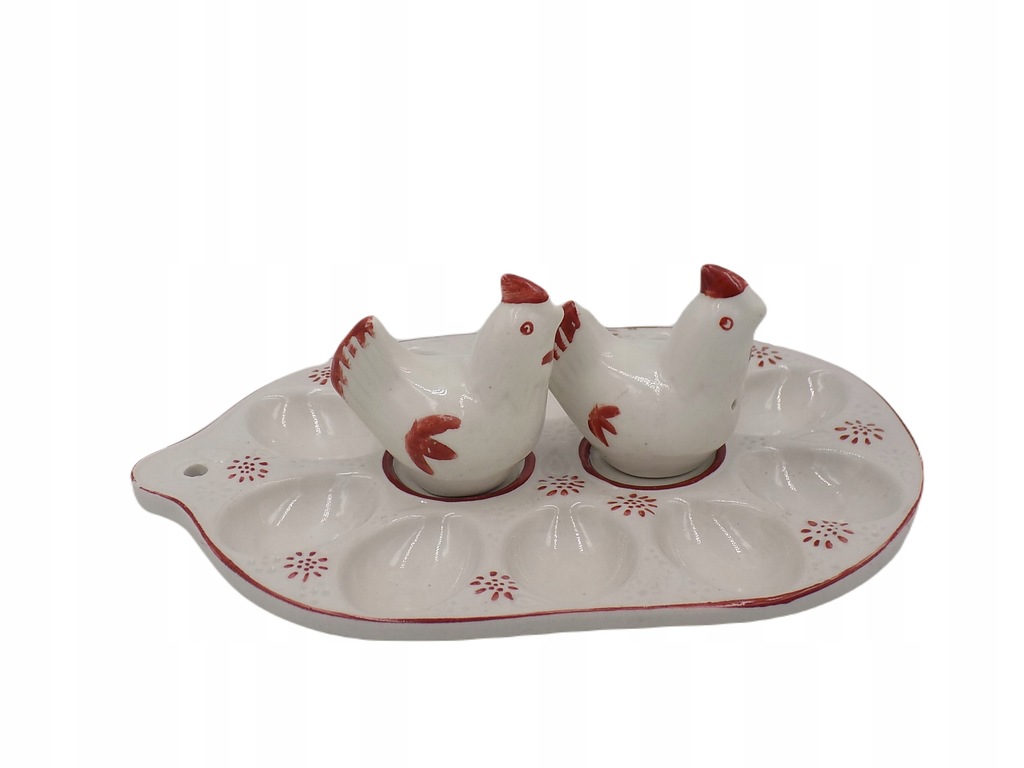 fajans półmisek talerz do jajek + 2 solniczki kura - 11985004884 ...