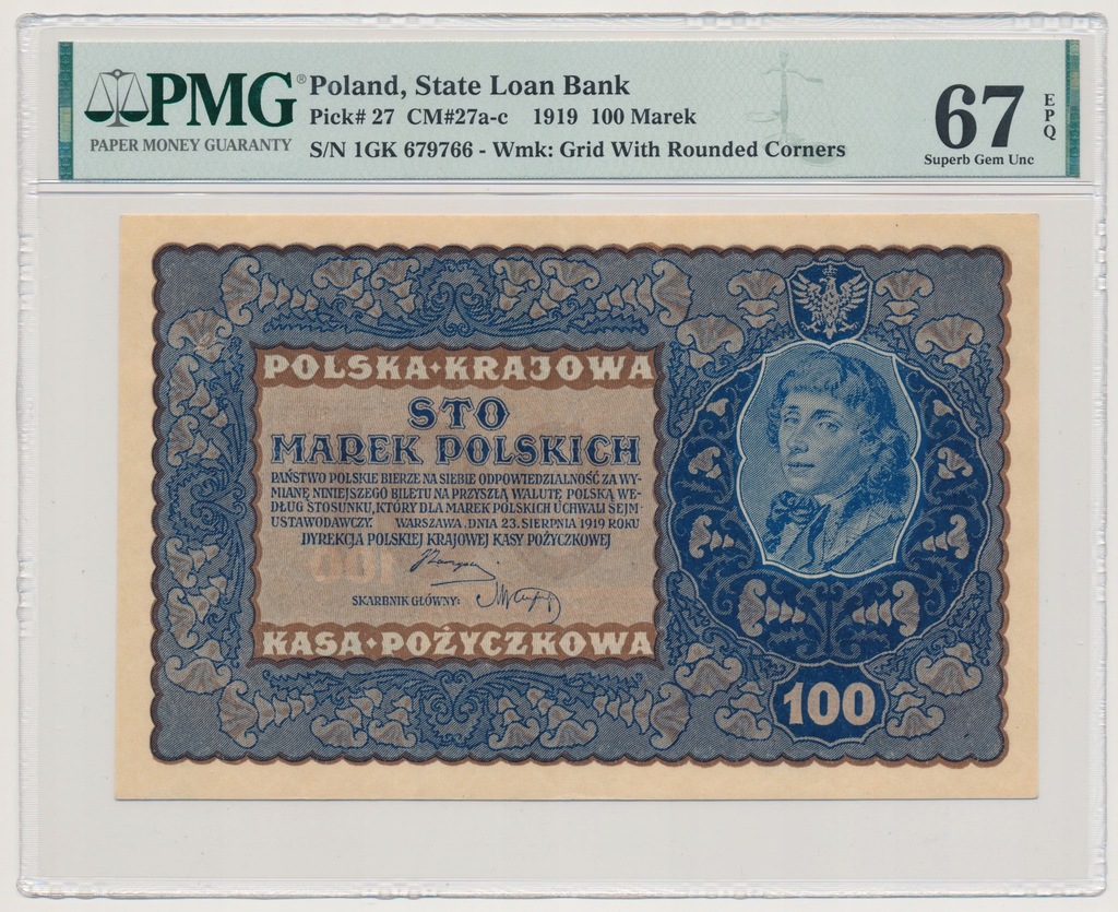 8827. 100 mkp 1919 - IG Serja K - PMG 67 EPQ - 14862186363 - oficjalne ...