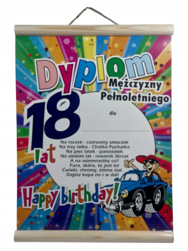 Dyplom na 18 urodziny pamiątka prezent dla niego - 13426506592 - oficjalne archiwum Allegro