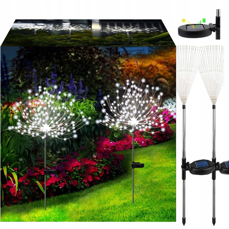 2Szt Lampki ogrodowe solarne Wbijane dmuchawiec fajerwerki ozdoba 150 LED - 13294673265 ...