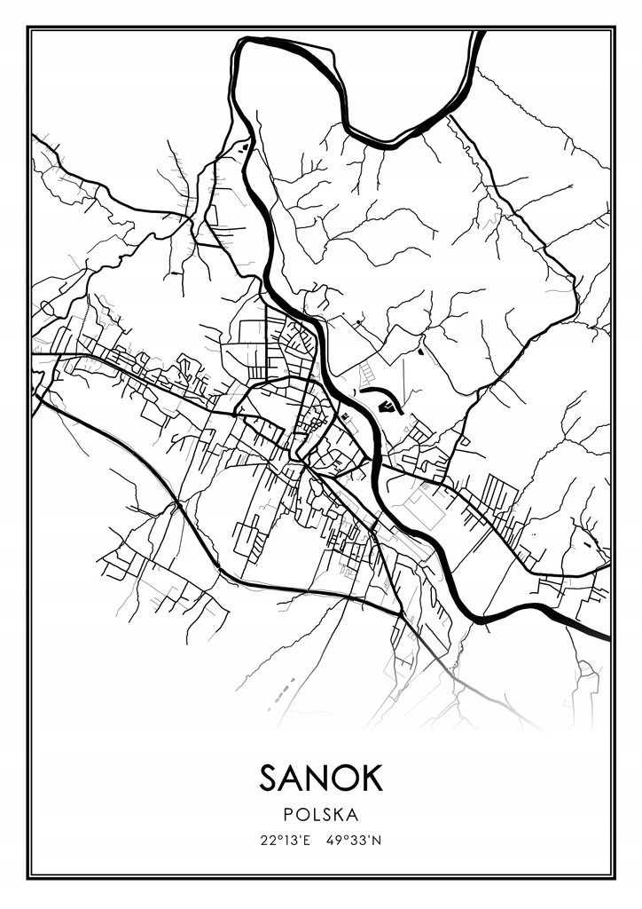 Mapa czarno biała Plakat Sanok 60x40cm - 12971373903 - oficjalne ...