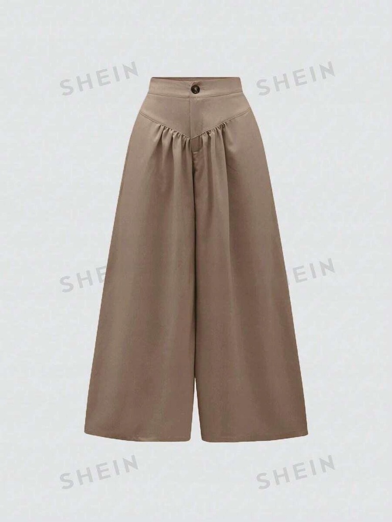 SPODNIE BRĄZOWE DŁUGIE SZEROKA NOGAWKA WYSOKI STAN LUŹNE SHEIN 40 - 16849573520 - oficjalne ...