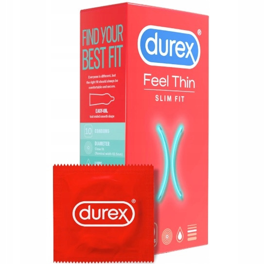 Durex FEEL THIN SLIM FIT cienkie i dopasowane - 13444680323 - oficjalne archiwum Allegro