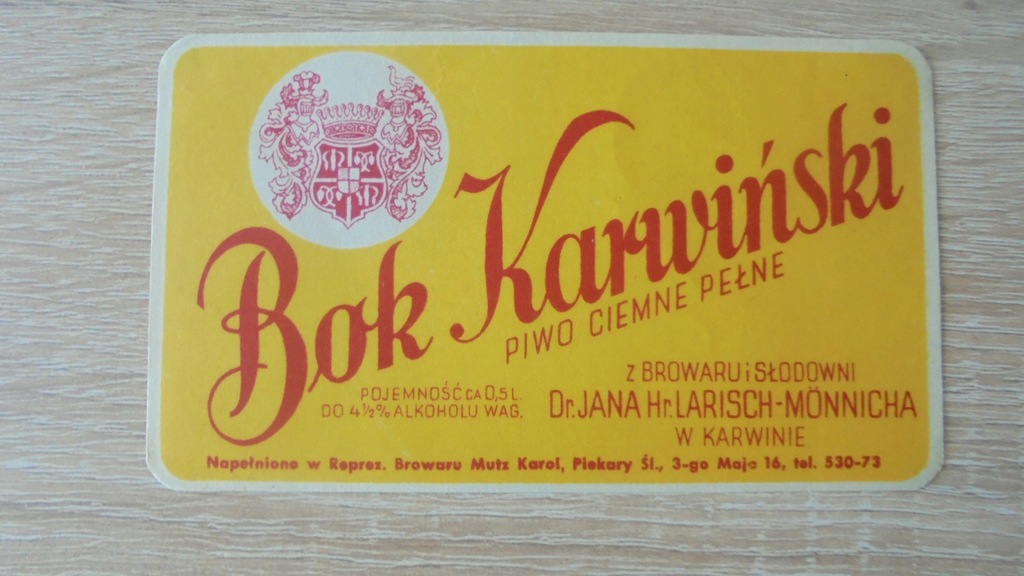 Stara etykieta piwna browar Karwina / Piekary - 12834530288 - oficjalne archiwum Allegro