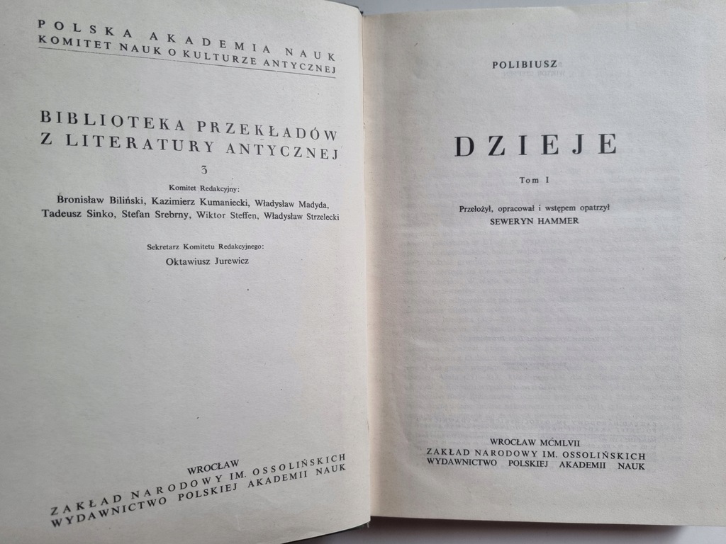 DZIEJE TOM 1 - POLIBIUSZ 1957 r. /76 - 12200656315 - oficjalne archiwum Allegro