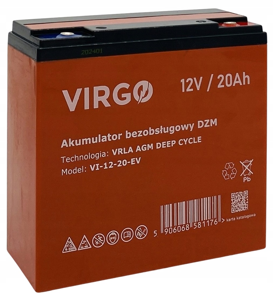AKUMULATOR VRLA AGM DEEP CYCLE 12V 20Ah PRODUKCJA 2024r BEZOBSŁUGOWY DZM EV - 15458046568 ...